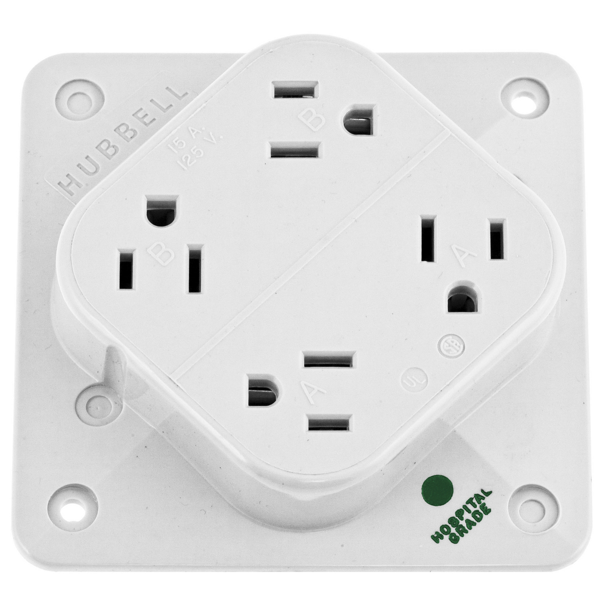 HUBBELL HBL415HW 4-Plex® Straight Blade Quad Receptacle 15 A, 5-15R White