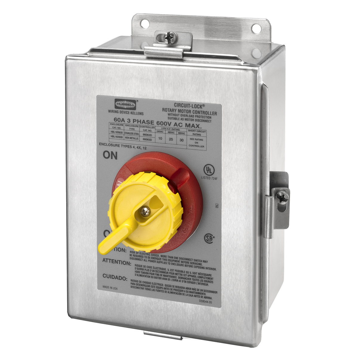 HUBBELL HBL16S63D Manual Motor Controllers Standard Enclosed Disconnect ...