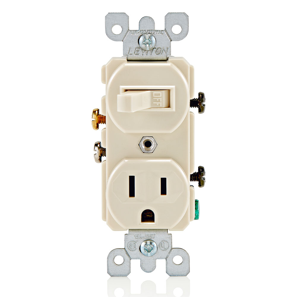 LEVITON 5225-T Combination Switch and Receptacle 15 A, 120 VAC Switch ...